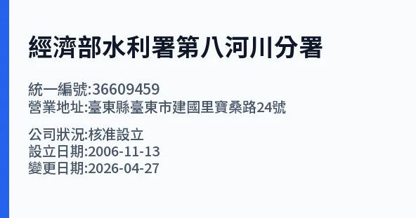 經濟部水利署第八河川分署的照片-統編 36609459(臺東縣) 公司登記資料與營業項目詳細圖表