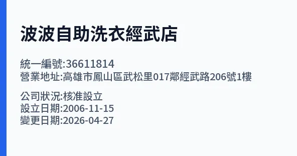 波波自助洗衣經武店的照片-統編 36611814(高雄市) 公司登記資料與營業項目詳細圖表