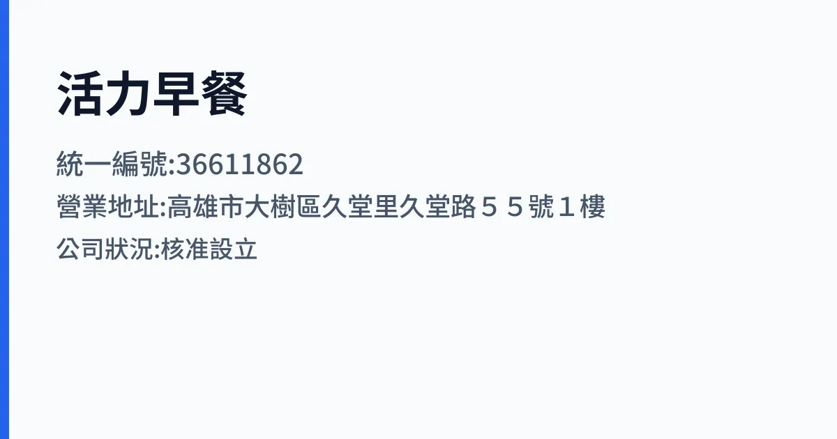 活力早餐 - 統編 36611862(高雄市) 公司登記資料與營業項目詳細圖表