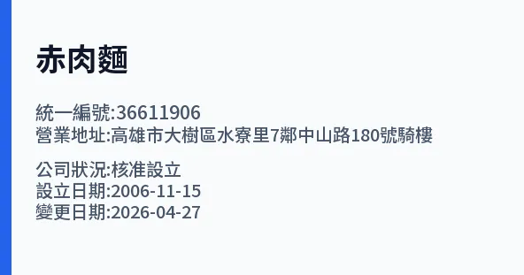 赤肉麵的照片-統編 36611906(高雄市) 公司登記資料與營業項目詳細圖表