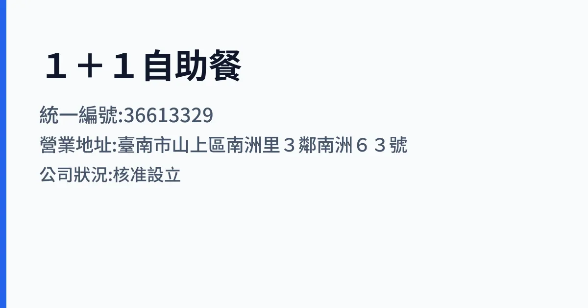 1+1自助餐 - 統編 36613329(臺南市) 公司登記資料與營業項目詳細圖表