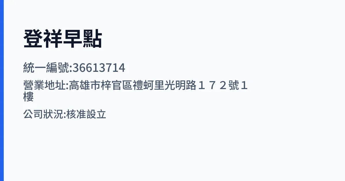 登祥早點 - 統編 36613714(高雄市) 公司登記資料與營業項目詳細圖表