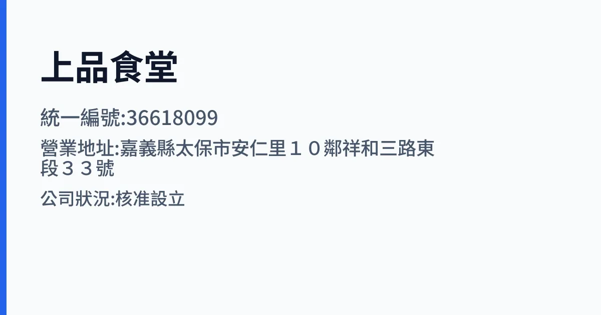 上品食堂 - 統編 36618099(嘉義縣) 公司登記資料與營業項目詳細圖表