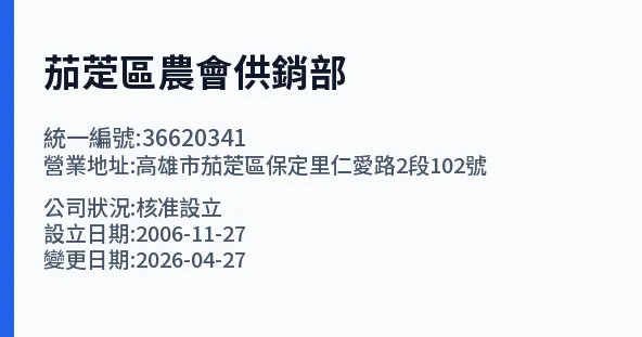茄萣區農會供銷部的照片-統編 36620341(高雄市) 公司登記資料與營業項目詳細圖表
