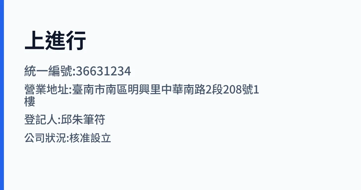 上進行 - 統編 36631234(臺南市) 公司登記資料與營業項目詳細圖表