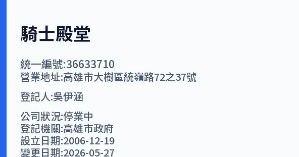 騎士殿堂的照片-統編 36633710(高雄市) 公司登記資料與營業項目詳細圖表