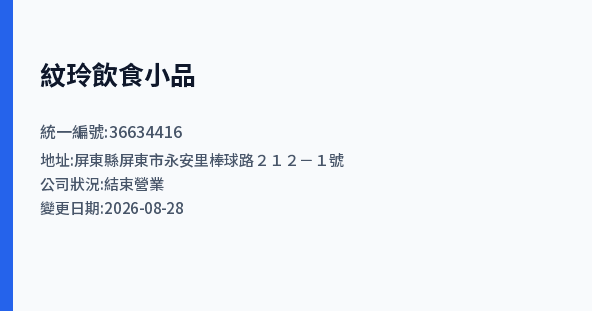 紋玲飲食小品的照片-統編 36634416(屏東縣) 公司登記資料與營業項目詳細圖表