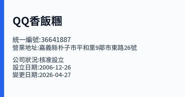 QQ香飯糰的照片-統編 36641887(嘉義縣) 公司登記資料與營業項目詳細圖表