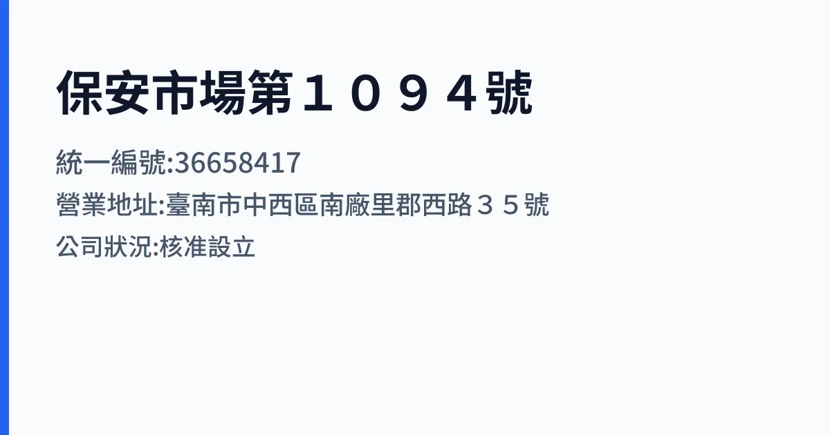 保安市場第１０９４號 - 統編 36658417(臺南市) 公司登記資料與營業項目詳細圖表
