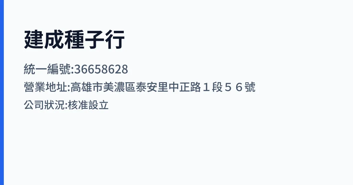 建成種子行 - 統編 36658628(高雄市) 公司登記資料與營業項目詳細圖表