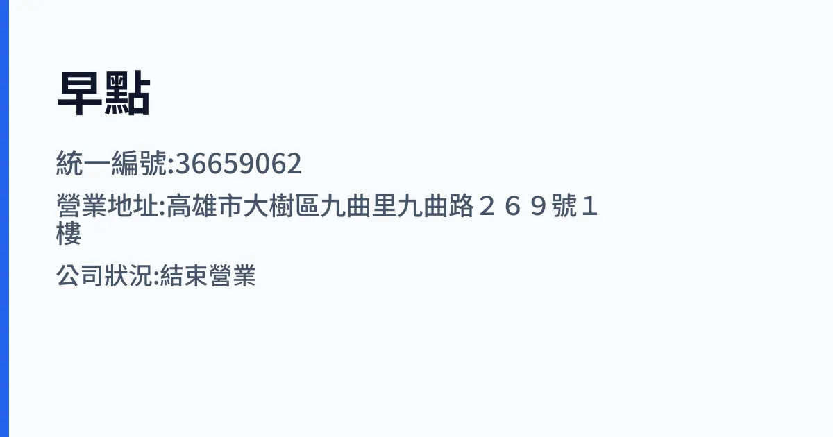 早點 - 統編 36659062(高雄市) 公司登記資料與營業項目詳細圖表