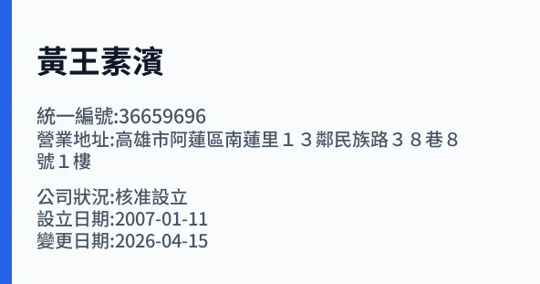 黃王素濱的照片-統編 36659696(高雄市) 公司登記資料與營業項目詳細圖表