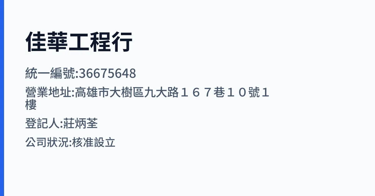 佳華工程行 - 統編 36675648(高雄市) 公司登記資料與營業項目詳細圖表