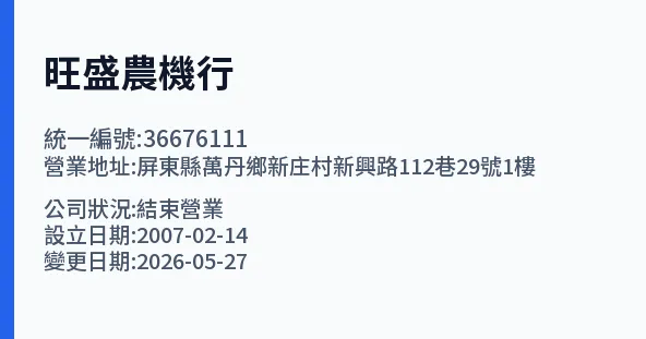 旺盛農機行的照片-統編 36676111(屏東縣) 公司登記資料與營業項目詳細圖表