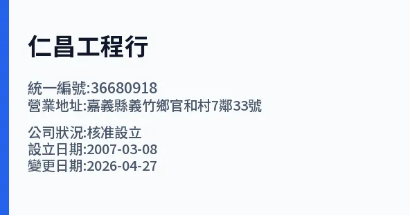 仁昌工程行的照片-統編 36680918(嘉義縣) 公司登記資料與營業項目詳細圖表