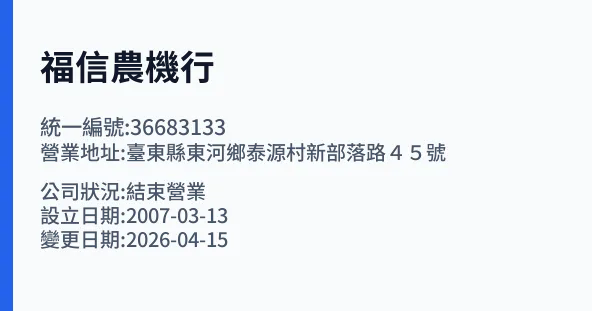 福信農機行的照片-統編 36683133(臺東縣) 公司登記資料與營業項目詳細圖表