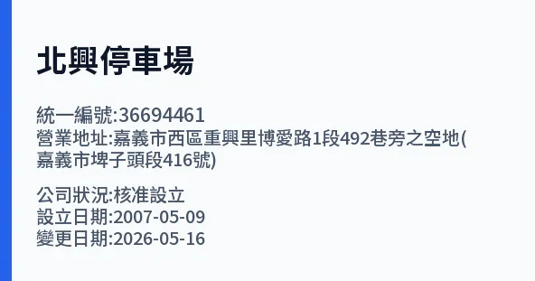 北興停車場的照片-統編 36694461(嘉義市) 公司登記資料與營業項目詳細圖表