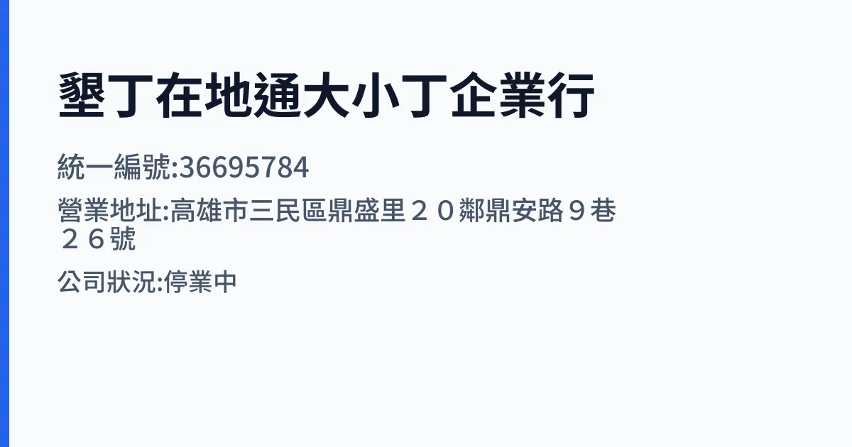 墾丁在地通大小丁企業行 - 統編 36695784(高雄市) 公司登記資料與營業項目詳細圖表