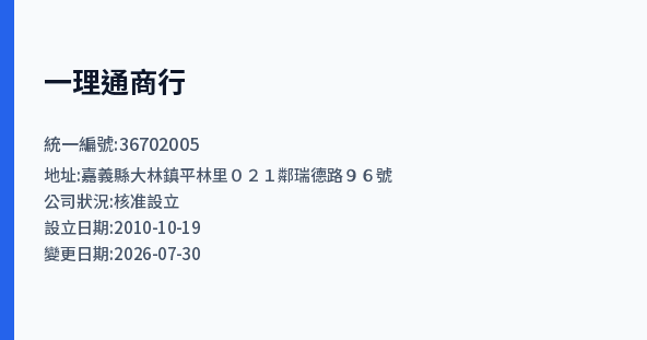 一理通商行的照片-統編 36702005 公司登記資料與營業項目詳細圖表