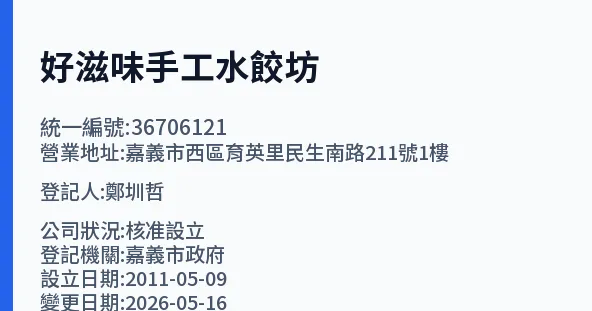 好滋味手工水餃坊的照片-統編 36706121(嘉義市) 公司登記資料與營業項目詳細圖表