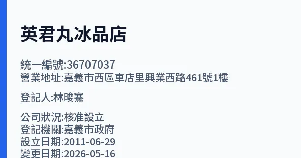 英君丸冰品店的照片-統編 36707037(嘉義市) 公司登記資料與營業項目詳細圖表