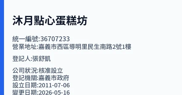 沐月點心蛋糕坊的照片-統編 36707233(嘉義市) 公司登記資料與營業項目詳細圖表