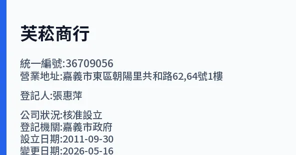 芙菘商行的照片-統編 36709056(嘉義市) 公司登記資料與營業項目詳細圖表