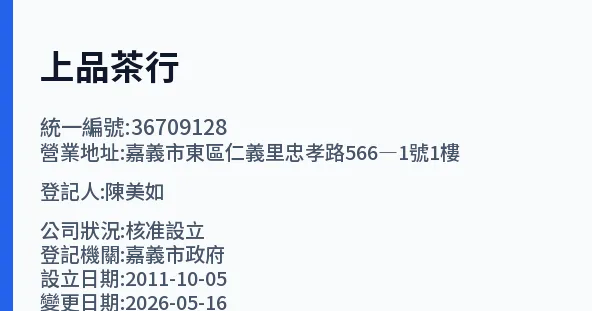 上品茶行的照片-統編 36709128(嘉義市) 公司登記資料與營業項目詳細圖表