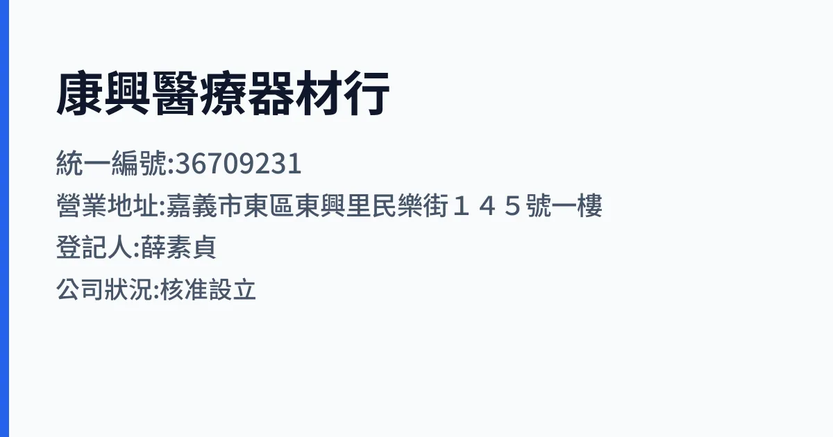 康興醫療器材行 - 統編 36709231(嘉義市) 公司登記資料與營業項目詳細圖表