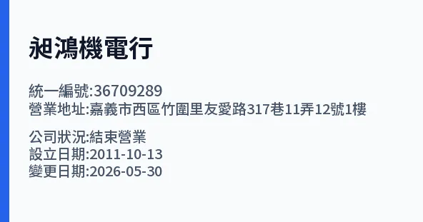 昶鴻機電行的照片-統編 36709289(嘉義市) 公司登記資料與營業項目詳細圖表