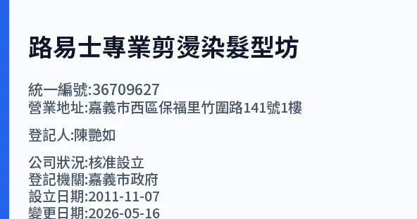 路易士專業剪燙染髮型坊的照片-統編 36709627(嘉義市) 公司登記資料與營業項目詳細圖表