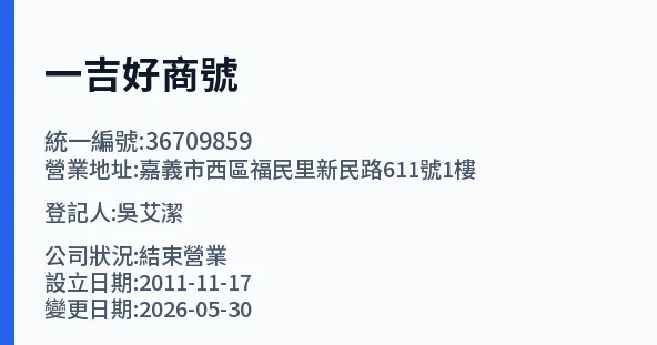 一吉好商號的照片-統編 36709859(嘉義市) 公司登記資料與營業項目詳細圖表