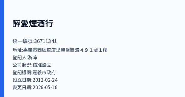 醉愛煙酒行的照片-統編 36711341(嘉義市) 公司登記資料與營業項目詳細圖表