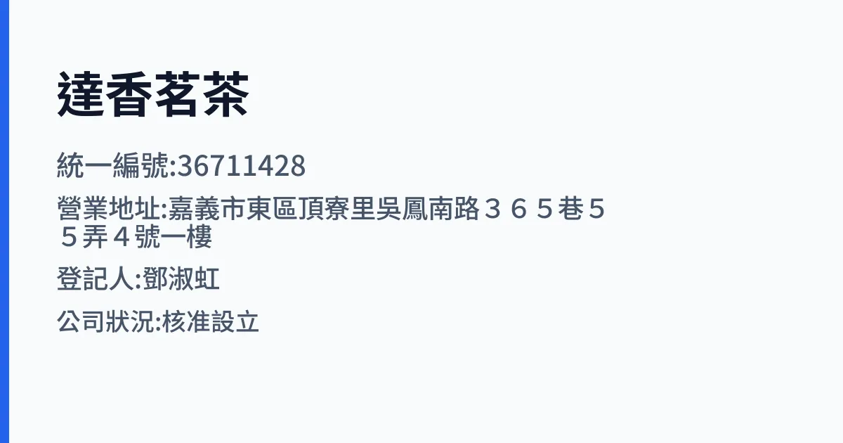 達香茗茶 - 統編 36711428(嘉義市) 公司登記資料與營業項目詳細圖表