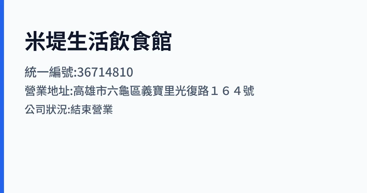 米堤生活飲食館 - 統編 36714810(高雄市) 公司登記資料與營業項目詳細圖表