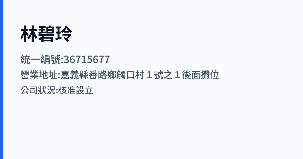 林碧玲 - 統編 36715677(嘉義縣) 公司登記資料與營業項目詳細圖表