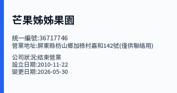 芒果姊姊果園的照片-統編 36717746(屏東縣) 公司登記資料與營業項目詳細圖表