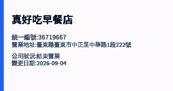 真好吃早餐店的照片-統編 36719667(臺東縣) 公司登記資料與營業項目詳細圖表
