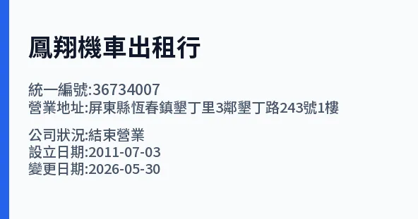 鳳翔機車出租行的照片-統編 36734007(屏東縣) 公司登記資料與營業項目詳細圖表