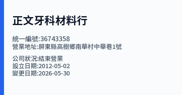 正文牙科材料行的照片-統編 36743358(屏東縣) 公司登記資料與營業項目詳細圖表