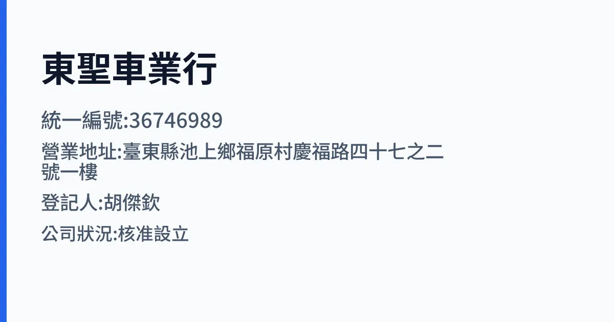 東聖車業行 - 統編 36746989（臺東縣） 公司登記資料與營業項目詳細圖表