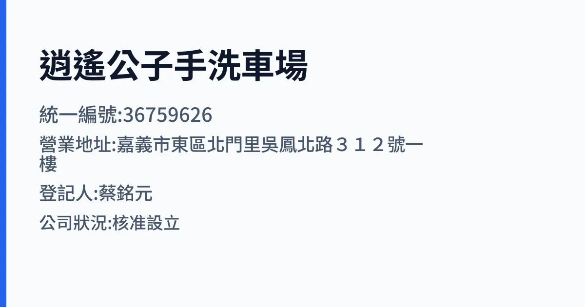 逍遙公子手洗車場 - 統編 36759626(嘉義市) 公司登記資料與營業項目詳細圖表