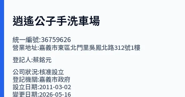 逍遙公子手洗車場的照片-統編 36759626(嘉義市) 公司登記資料與營業項目詳細圖表