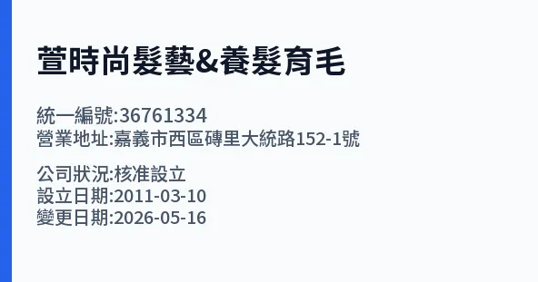 萱時尚髮藝&養髮育毛的照片-統編 36761334(嘉義市) 公司登記資料與營業項目詳細圖表