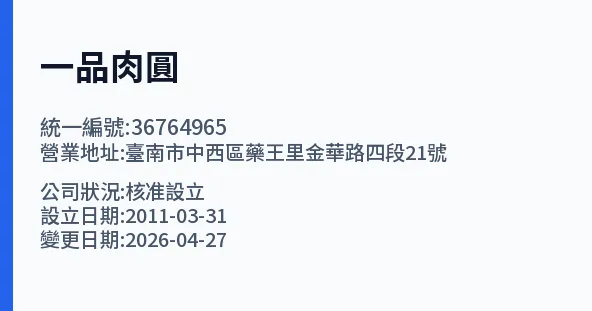 一品肉圓的照片-統編 36764965(臺南市) 公司登記資料與營業項目詳細圖表