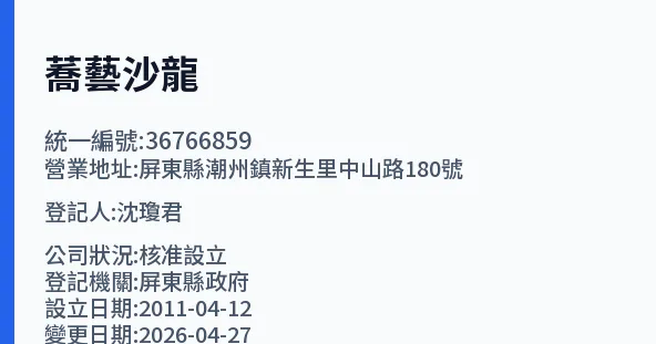 蕎藝沙龍的照片-統編 36766859(屏東縣) 公司登記資料與營業項目詳細圖表