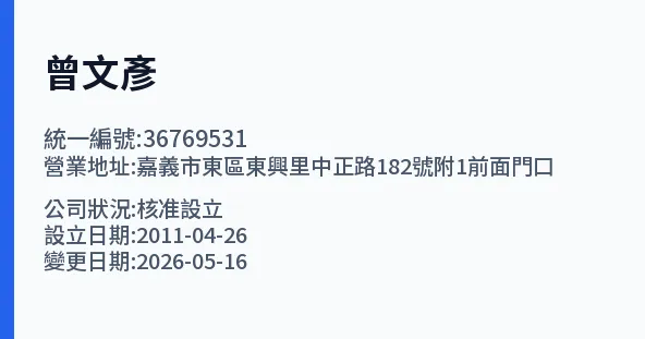 曾文彥的照片-統編 36769531(嘉義市) 公司登記資料與營業項目詳細圖表