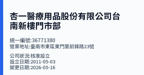 杏一醫療用品股份有限公司台南新樓門市部的照片-統編 36771380(臺南市) 公司登記資料與營業項目詳細圖表