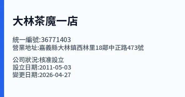 大林茶魔一店的照片-統編 36771403(嘉義縣) 公司登記資料與營業項目詳細圖表