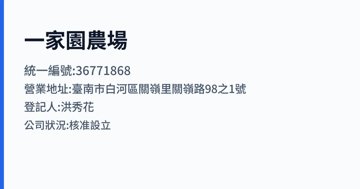 一家園農場 - 統編 36771868(臺南市) 公司登記資料與營業項目詳細圖表